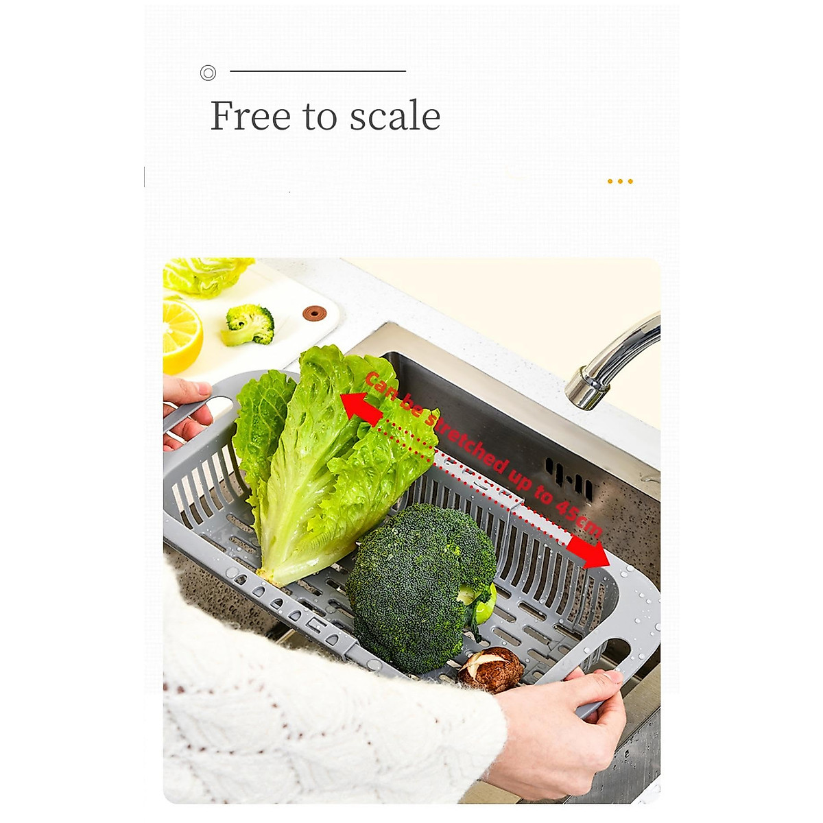 FENGZIZH Adjustable Dish Drainer Dish Rack Over The Sink,Drying Rack, Extendable Vegetable Fruit Washing Basket, Collapsible Strainer Basket,Plastics(Grey+White)