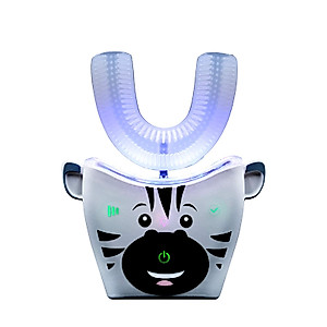 AutoBrush Kids Whole Mouth Electric Toothbrush and Training Brush - Built in Music, Timer, and Lights - Teach and Make Healthy Oral Habits Fun (Ages 8-10, Zebra)