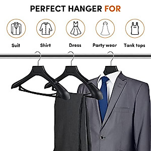 DEDU Plastic Extra Wide Shoulder Suit Hangers for Men 20 Pack Width 17.3", Black Sweater Hangers no Shoulder Bump Non Slip for Thick Sweaters, Clothes Hangers with Pants Bar 360° Swivel Metal Hook