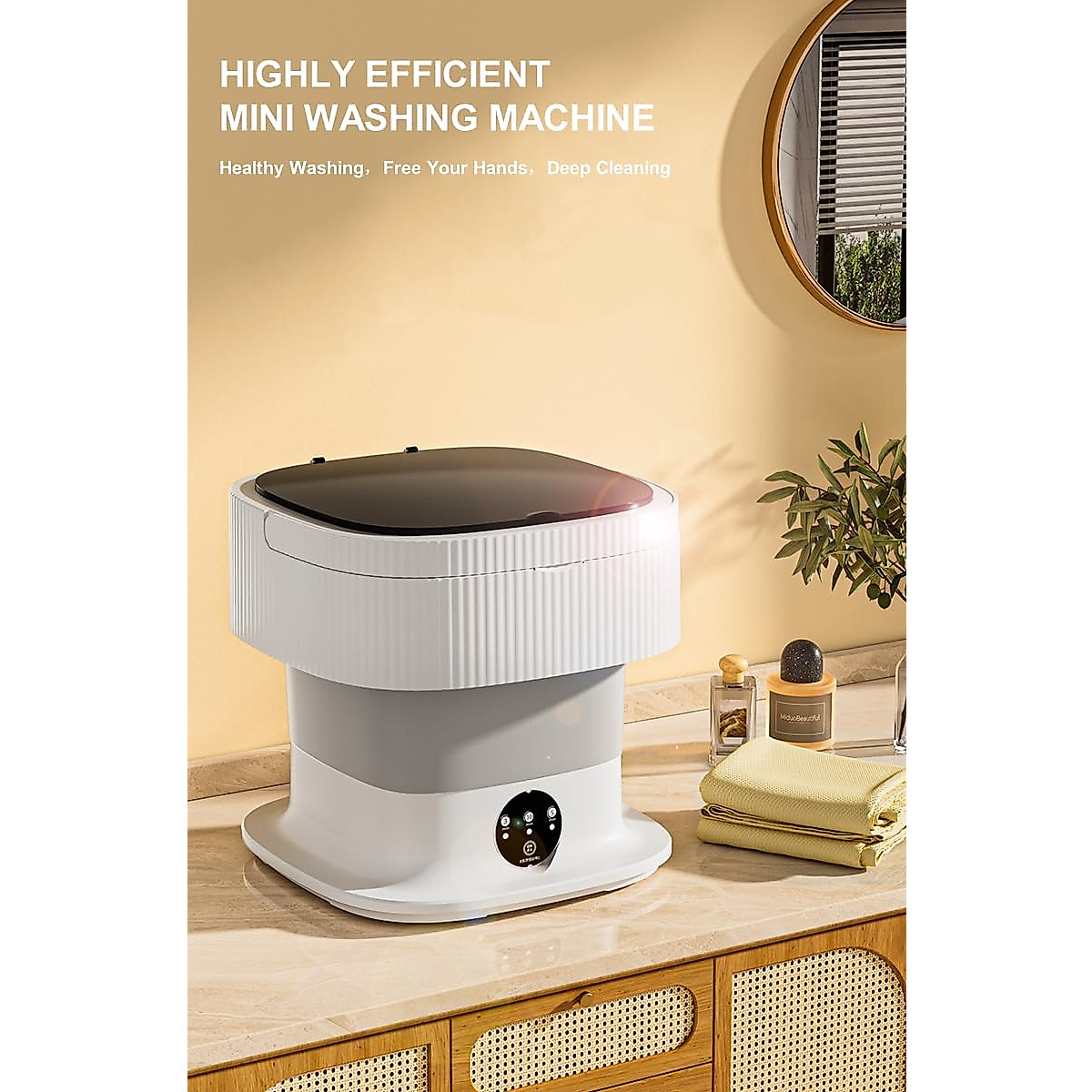 Portable Washing Machine, Mini Washer 15L High Capacity with 3 Modes Deep Cleaning for Underwear, Baby Clothes, or Small Items, Foldable Washing Machine for Apartments, Camping, Travel (Grey)