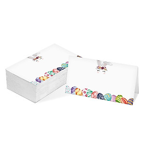 Table Place Card, Easter Tent Style Cards, Pack of 25 Half-Fold Reception Place Card, Cute Easter Egg Bunny, Easter Table Decor for Spring Wedding, Baby Shower, Dinner Party(F16)