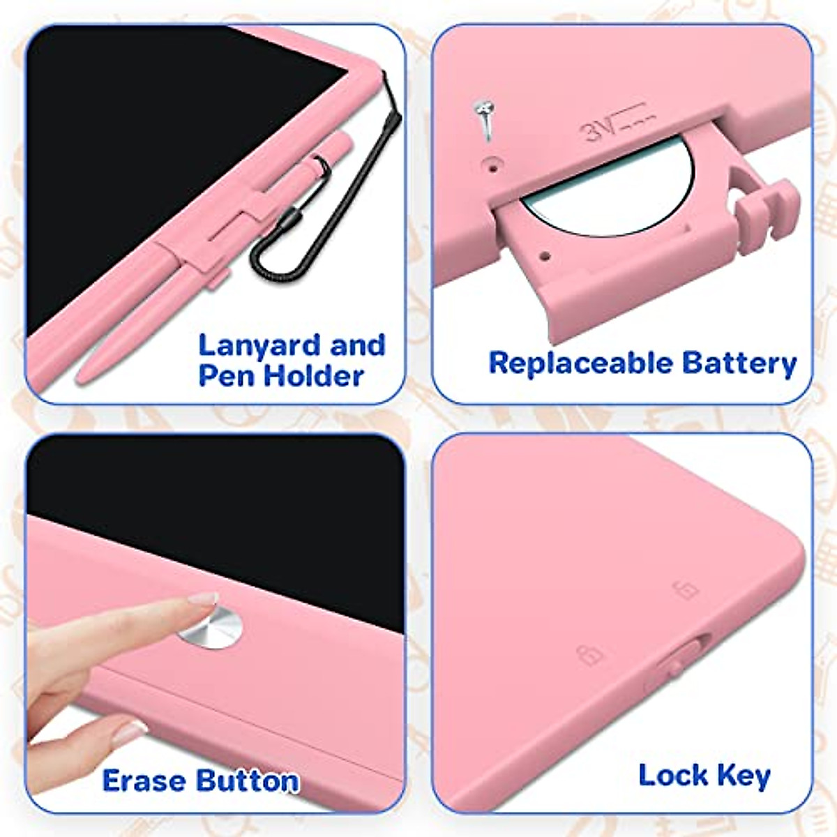 LCD Writing Tablet,10 Inch Drawing Tablet Kids Tablets Doodle Board Electronic Drawing Board for Adults and Kids Ages 3+ (Pink)