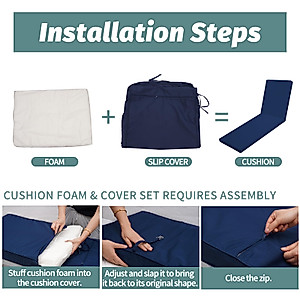 Iheqard Outdoor Chaise Lounge Cushions for Patio, 71"x22"x3" Lounge Chair Cushions, Waterproof Replacement Seat Cushions for Outdoor Furniture (Blue, 1 Pcs)