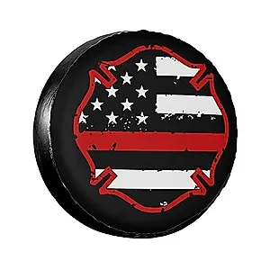 Firefighter Flag Tire Covers Spare Wheel Tire Cover Protectors Weatherproof Universal Fit Truck, Trailer Rv, SUV 14 Inch