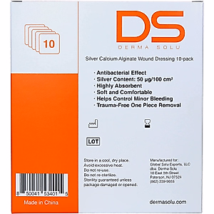 DERMA SOLU 4” x 4” Silver Calcium Alginate Wound Dressing Alginate w/Silver Sterile (4" x 4" (10 Dressings))