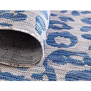 Rugs.com Outdoor Safari Collection Rug – 4' x 6' Blue Flatweave Rug Perfect for Entryways, Kitchens, Breakfast Nooks, Accent Pieces