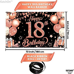 KatchOn, Rose Gold Happy 18th Birthday Banner - XtraLarge, 72x44 Inch | Rose Gold 18th Birthday Backdrop | 18 Birthday Banner for Rose Gold 18th Birthday Party Decorations | 18 Birthday Decorations