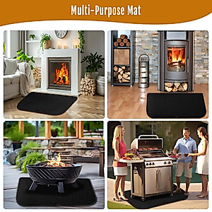 TOTIDYH Fireplace Hearth Rug, 42 X 24 inches Fireproof Fireplace Mat, Silicone and Fiberglass Black Fire Resistant Pad for Kitchen Wood Stove Floor Protector Indoor Outdoor