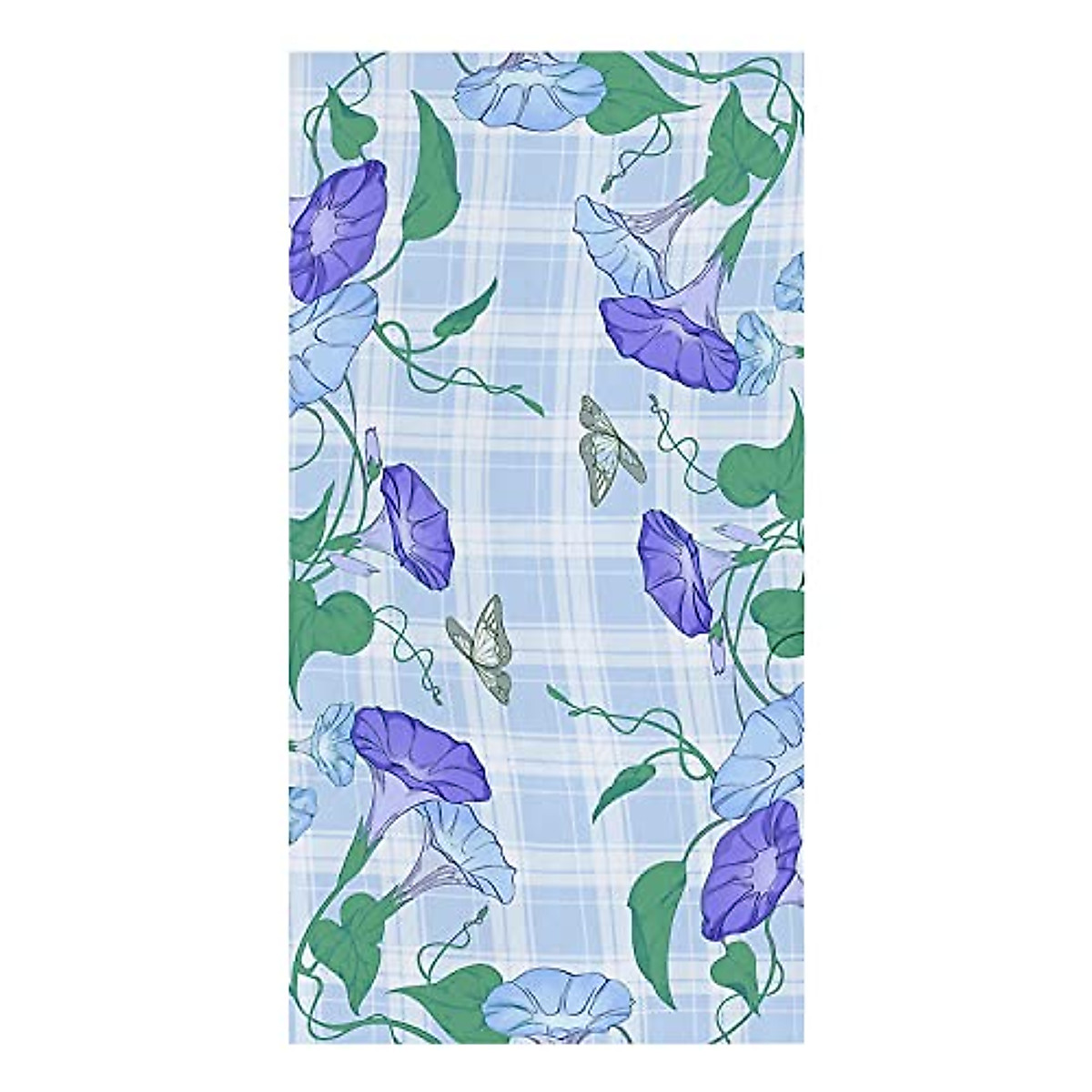 Garden Butterfly Morning Glory Vine Kitchen Cloth Dish Towel 18x28in Pack of 1,Super Soft Absorbent Tea Towels Hand Towel Flower on Blue Lattice Grid Cleaning Dish Cloths for Drying Dishes