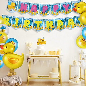 Leitee 57 Pcs Duck Birthday Decorations Latex Duck Balloon Duck Shape Foil Balloon Happy Birthday Garland Banner Duck Cake Topper Cupcake Topper Duck Decor Rubber Duck Themed Party Supplies (Novel)