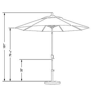 California Umbrella GSPT908302-5408 9' Round Aluminum Market, Crank Lift, Push Button Tilt, Black Pole, Sunbrella Patio Umbrella, 9-Feet