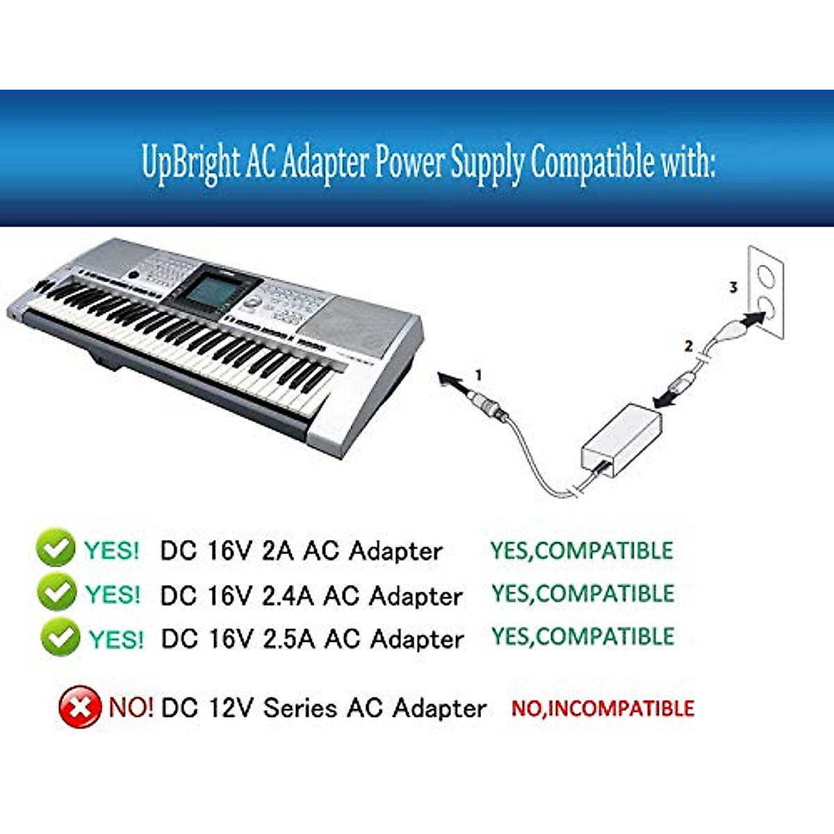 UpBright 16V AC/DC Adapter Compatible with Yamaha PA-300 PA-301 PA-300B PA-300C P-120 S Pro P-120S Motif-Rack ES XS Synthesizer PSR PSR-S PSRS Keyboard Piano PSR-1000 PSR-S500 16VDC 2.4A Power Supply