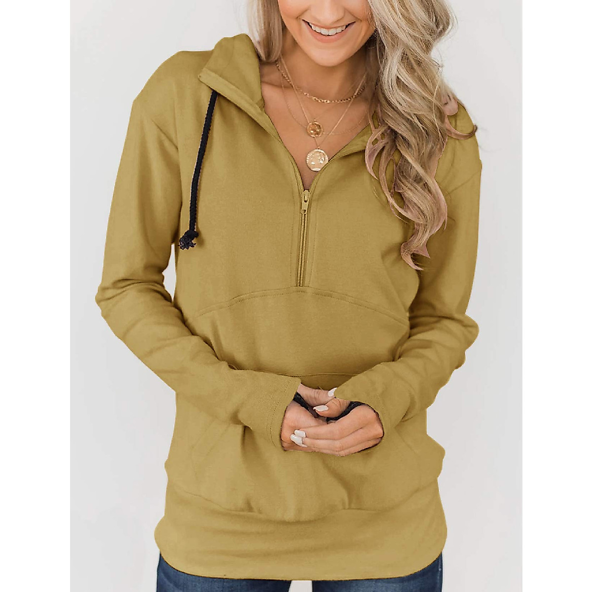 Fallorchid Womens Quarter Zip Pullover Hoodies Casual Long Sleeve Sweatshits with Pocket (Ginger, Small)