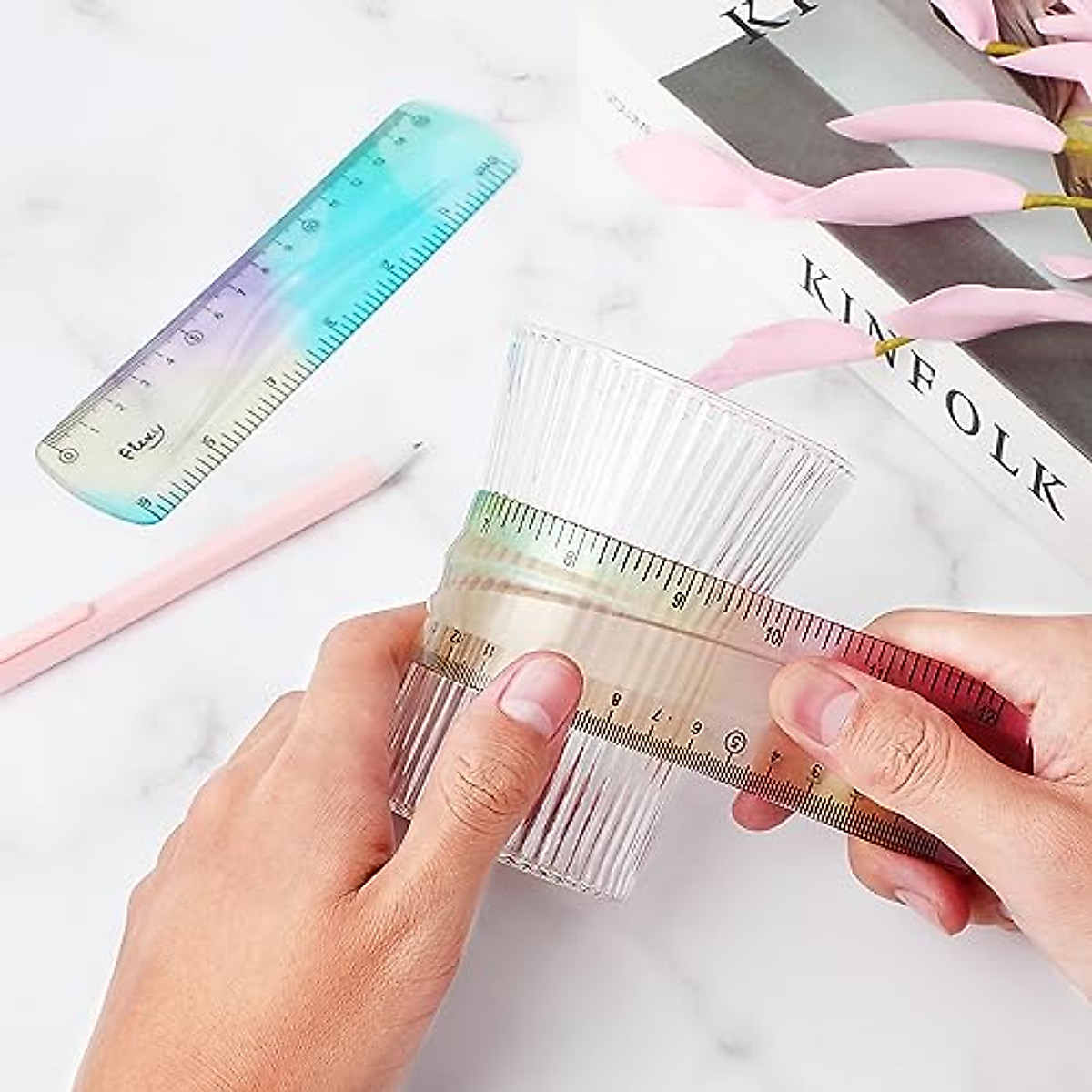 4 PCS Flexible Ruler, Bendable Ruler Soft Rulers for Kids, Colorful Bendy Plastic Rulers with Inches and Centimeters Soft Ruler for Drawing Measuring Tools for School Classroom Office Kids & Adults