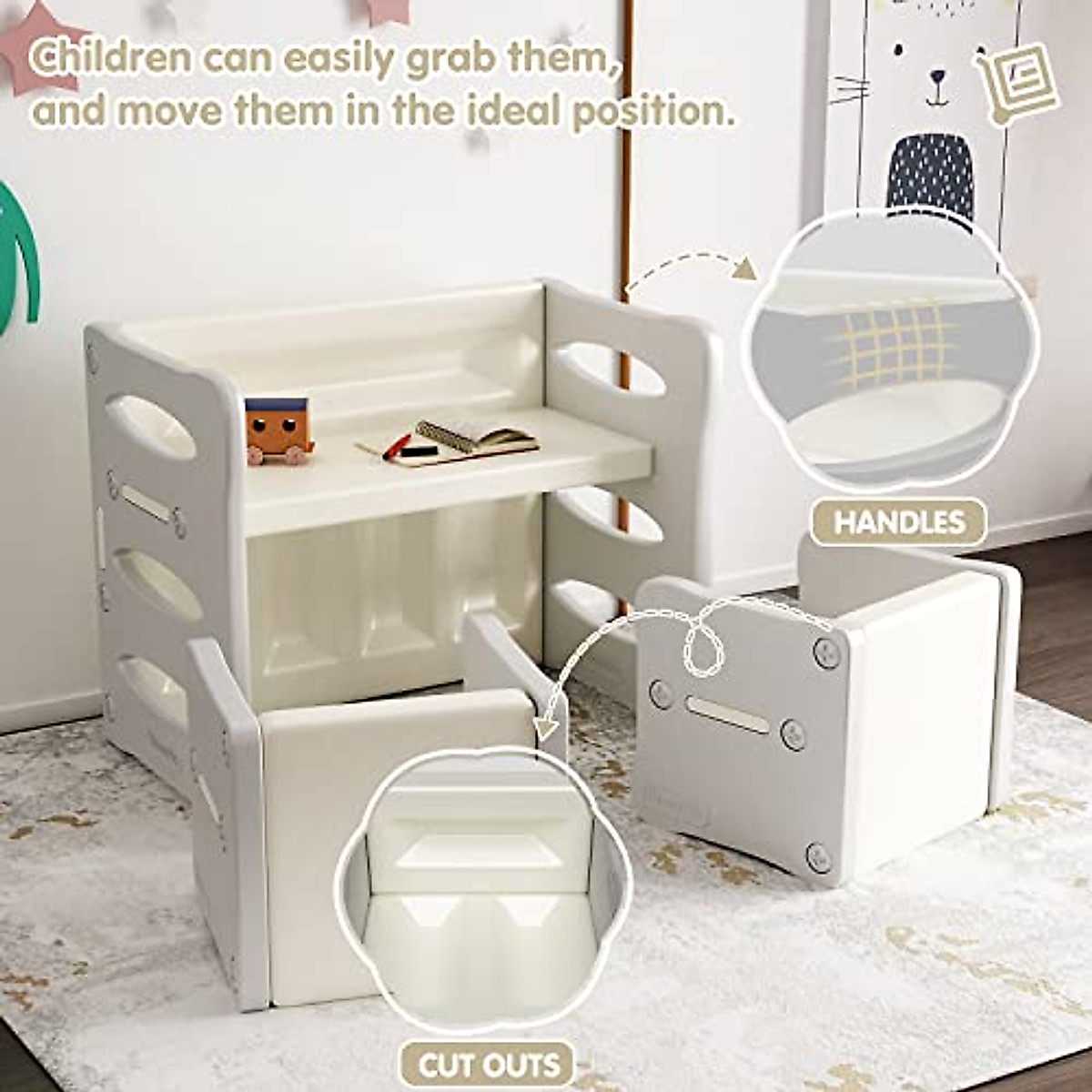 Benarita Kids Table and 2 Chairs Set, Plastic Activity Table for Toddler Reading, Arts, Crafts, Homework, Montessori Furniture with Storage Space for Playroom Snack Time, Gift for Boys & Girls