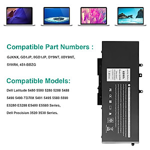 Fancy Buying 68W GJKNX Laptop Battery for Dell Latitude 5480 5580 5280 5288 5290 5488 5490 5491 5495 5590 5591 E5480 E5580 E5490 E5590 Precision 15 3520 3530 DY9NT 0DY9NT GD1JP 0GD1JP 5YHR4 451-BBZG