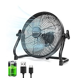 BEESTAR Battery Operated Fan, 10 Inch Rechargeable Fan Portable,High Velocity Fan with Metal Blade Run Up to 10 Hours,5200 mAh Battery Powered Fan for Garage, Backyard, Camping, Travel