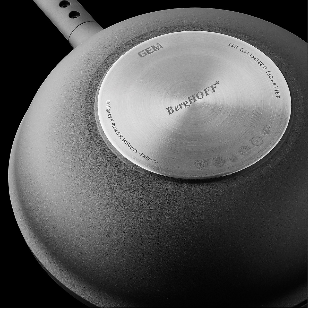 BergHOFF GEM Non-stick Cast Aluminum Stir-Frying Pan 10" 3.0 qt. Black Stay-cool Handle, Hanging Loop Ferno-Green, PFOA Free Coating Induction Cooktop Fast Heating