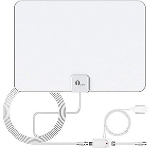 1byone Amplified HD Digital TV Antenna - Support 4K 1080p and All Older TV's - Indoor Smart Switch Amplifier Signal Booster - Coax HDTV Cable/AC Adapter