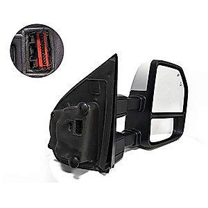 AERDM New Pair Towing Mirror Chrome Cap with Temperature Sensor Fit Ford Super Duty F-250 F-350 F-450 F-550 Pickup Truck 2017 2018 2019 with Blind Spot w/Turn Signal and Auxiliary Lamp