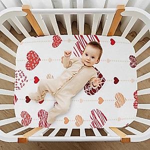 Valentines Day Hearts Baby Crib Sheets Soft Toddler Bed Sheets Breathable Mattress Cover Crib Mattress Sheet for Boys Nursery Crib Mattress, 52 * 28 * 9in