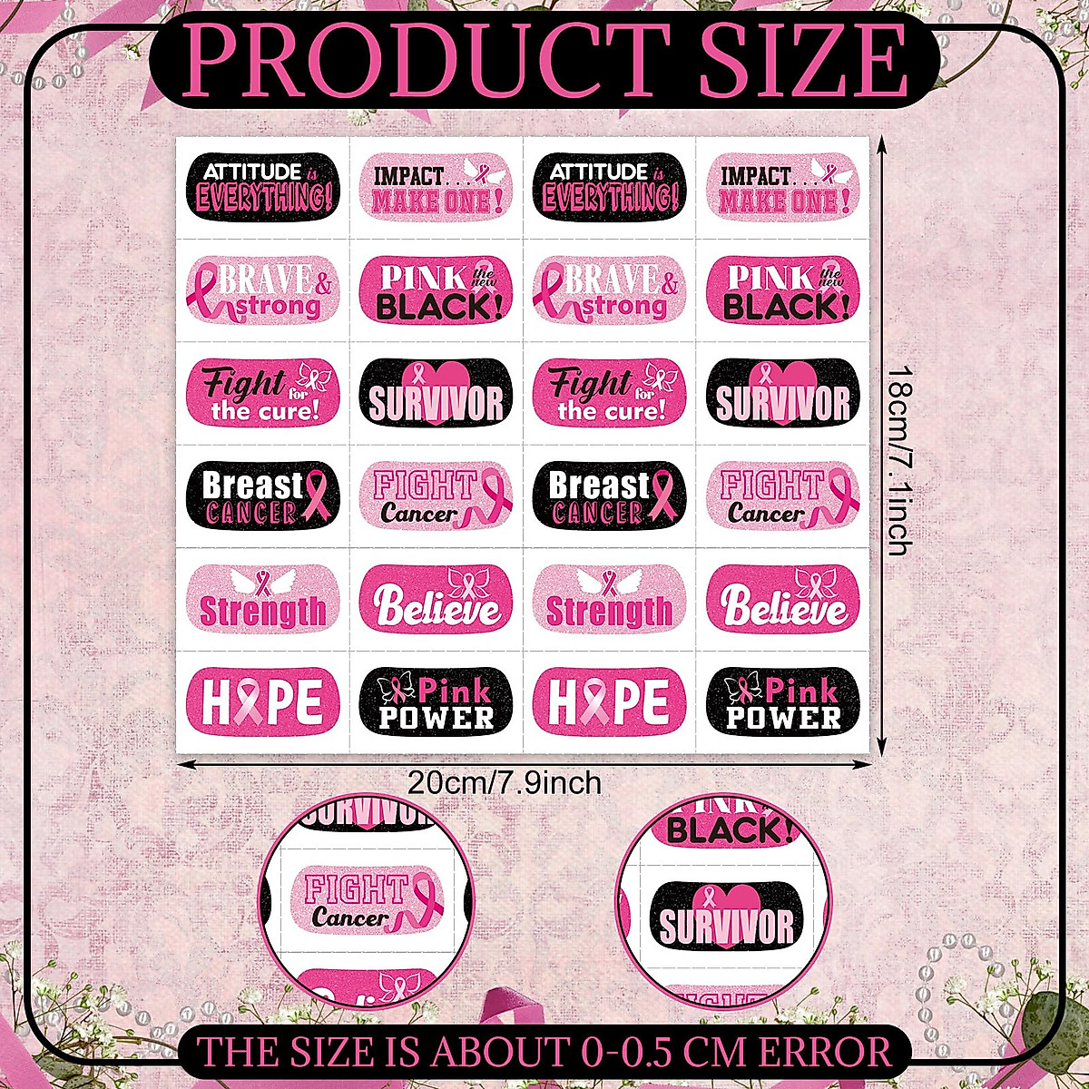 Landhoow 240 Pcs Breast Cancer Awareness Face Tattoos Bulk Pink Ribbon Temporary Tattoo Glitter Eye Body Tattoo Stickers and Decals for Breast Cancer Awareness Party Supply