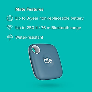 Tile Mate (2022) 1-Pack, Canyon Blue. Bluetooth Tracker, Keys Finder and Item Locator; Up to 250 ft. Range. Up to 3 Year Battery. Water-Resistant. Phone Finder. iOS and Android Compatible