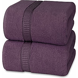 Utopia Towels Bundle Pack of 600 GSM Bath Sheet Set (2-Pack) and Banded Bath Mats (2-Pack) – 100% Ring-Spun Cotton – Highly Absorbent – Soft & Luxurious – Plum