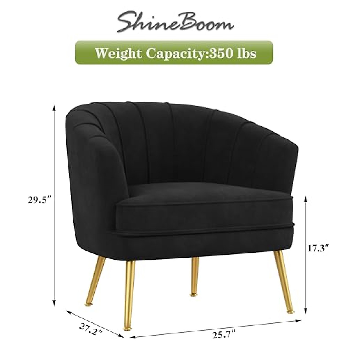 SHINEBOOM Velvet Accent Chairs for Living Room Bedroom Office Leisure Upholstered Single Sofa Chair Arm Chair Comfy Chair Reading Club Coffee Chair with Metal Legs, Black