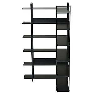 Bellemave 6-Tier Corner Bookshelf, L-Shaped Bookcase Freestanding Storage Shelves with Metal Frame, Triangle Shelf Adjustable Foot Pads for Living Room, & Small Spaces (Black)