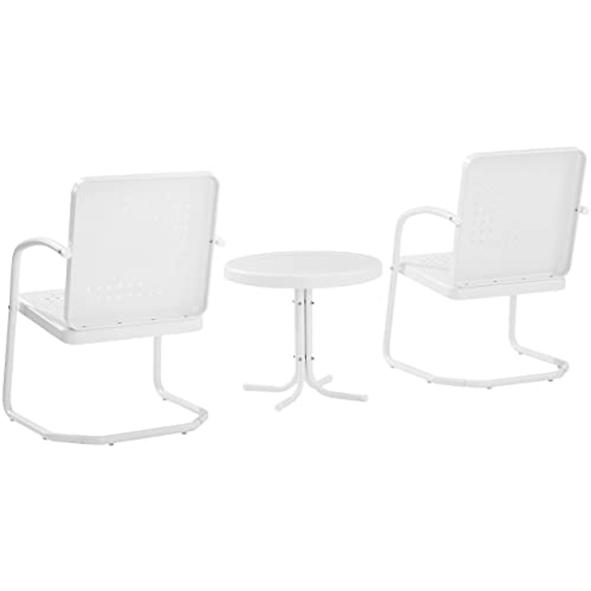 Crosley Furniture KO10019WH Bates 3-Piece Retro Metal Outdoor Seating Set with Side Table and 2 Chairs, White Gloss and White Satin