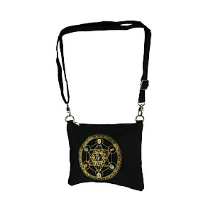 Black Canvas Sacred Geometry Cube for Wealth Gemstone Crystal Grid Crossbody Bag