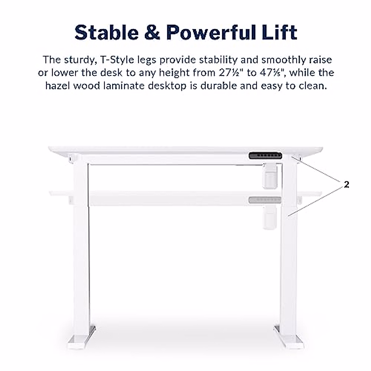 Vari Essential Height Adjustable Electric Standing Desk - Home Office With VariDesk Sturdy T-Legs - Quiet Motorized 48x24 Inch Small Desk - White - 1 Box