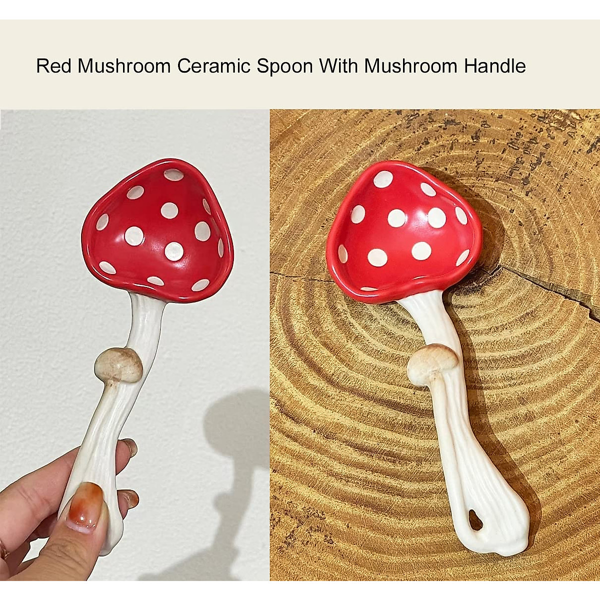 RESVUGA Cute Mushroom Spoons - Soup Spoon Set of 2, Safety Matt Ceramics - Use for Dessert, Breakfast, Soup.