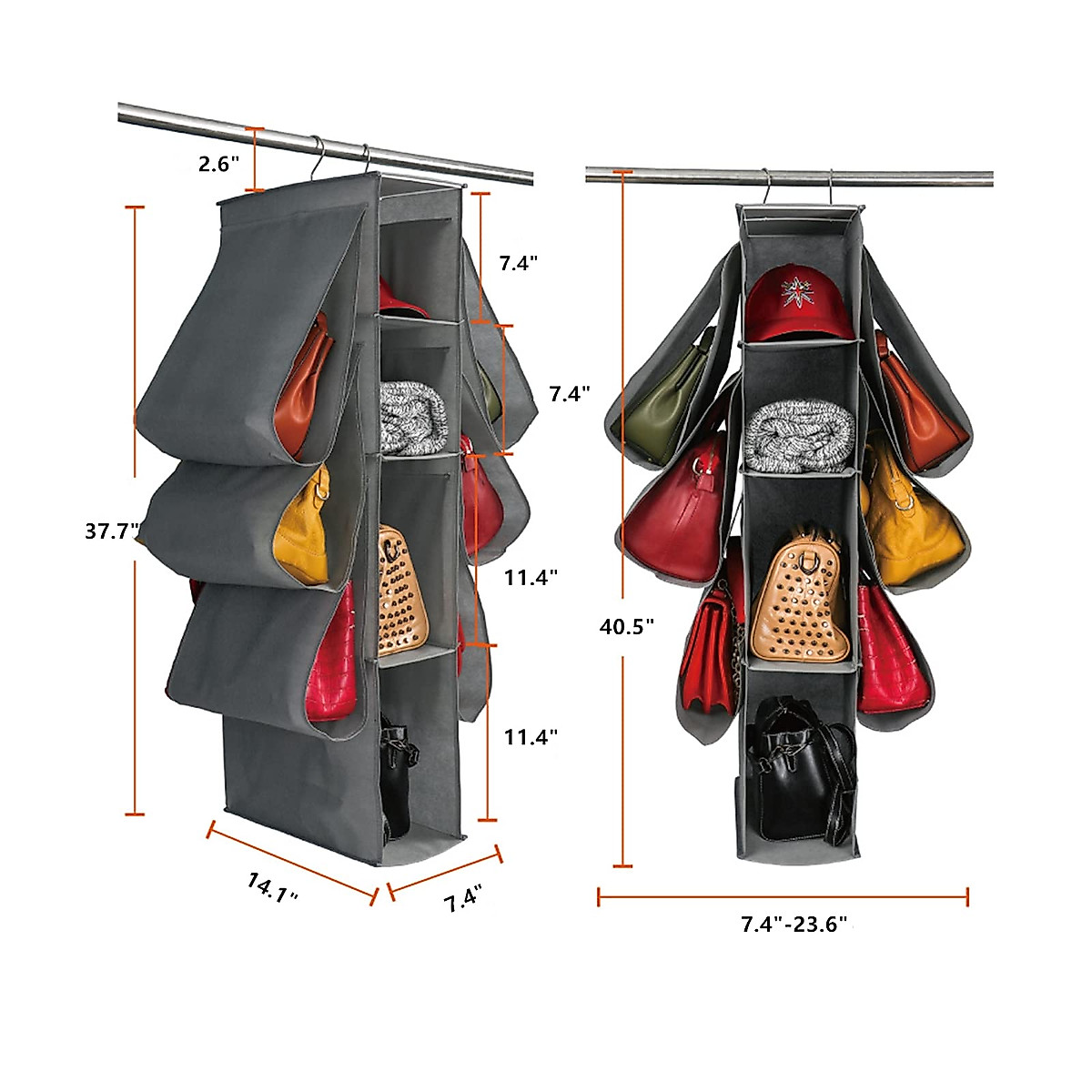 SMDS Purse Storage Organiser 10 Pockets, Large Handbag Organiser, Wardrobe Closet Hanging Storage Organiser (Dark grey)