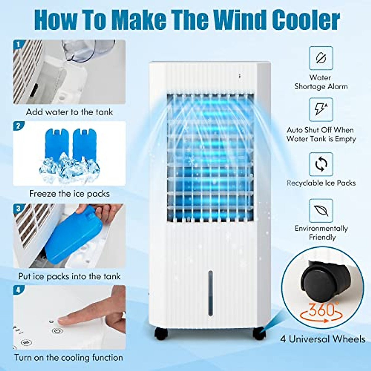 PETSITE Evaporative Air Cooler, 3-IN-1 Cooling Fan & Humidifier with Remote, 2 Ice Packs, 15H Timer, 1.3 Gal Water Tank, Personal Swamp Cooler for Bedroom with Cold Air