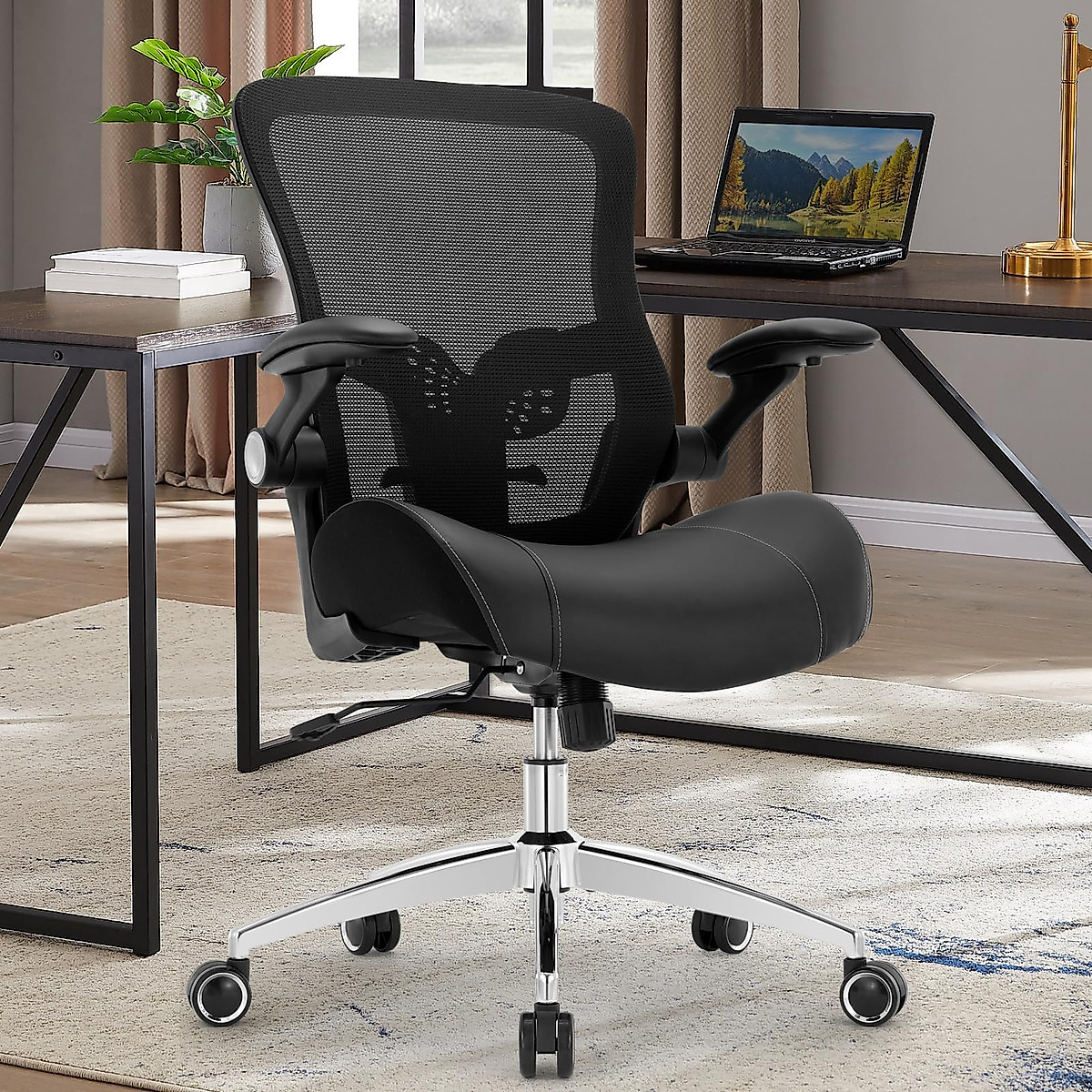 HOMIFYCO Big and Tall Office Chair, 400lbs Ergonomic Desk Chair with Wide 3D Modeling Foam Seat Cushion Mesh Computer Chair with Lumbar Support, Heavy Duty Executive Task Chair for Home Office, Black