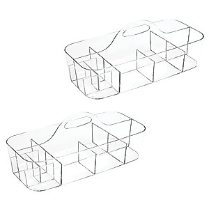 mDesign Plastic Divided Art and Craft Storage Organizer Caddy Tote Bin with Handle for Home Office and Living Room - Holds Pencils, Crayons, Sewing Supplies - Lumiere Collection, 2 Pack, Clear