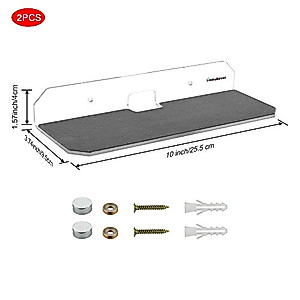 2 Pcs 10" Acrylic Wall Shelf Speaker Stand with Rubbery Surface, Solid Nursery Kids Wall Bookshelf, Invisible Spice Rack, Display Floating Corner Shelf with Cable Clips for Speaker, Webcam, Switch