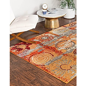 Unique Loom Estrella Collection Modern, Abstract, Light Colors, Distressed Area Rug, 5 ft x 8 ft, Orange/Beige