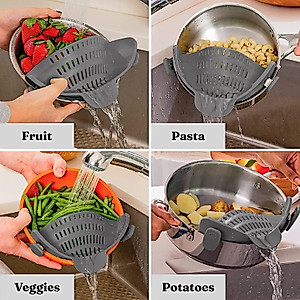 Clip on Strainer for Pots Pan Pasta Strainer, Silicone Food Strainer Hands-Free Pan Strainer, Clip-on Kitchen Food Strainer for Spaghetti, Pasta, Ground Beef Fits All Bowls and Pots, Black