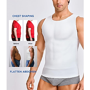 Mens Compression Shirt Workout Tank Tops Slimming Body Shaper Vest Abs Abdomen Undershirts (White, Small)