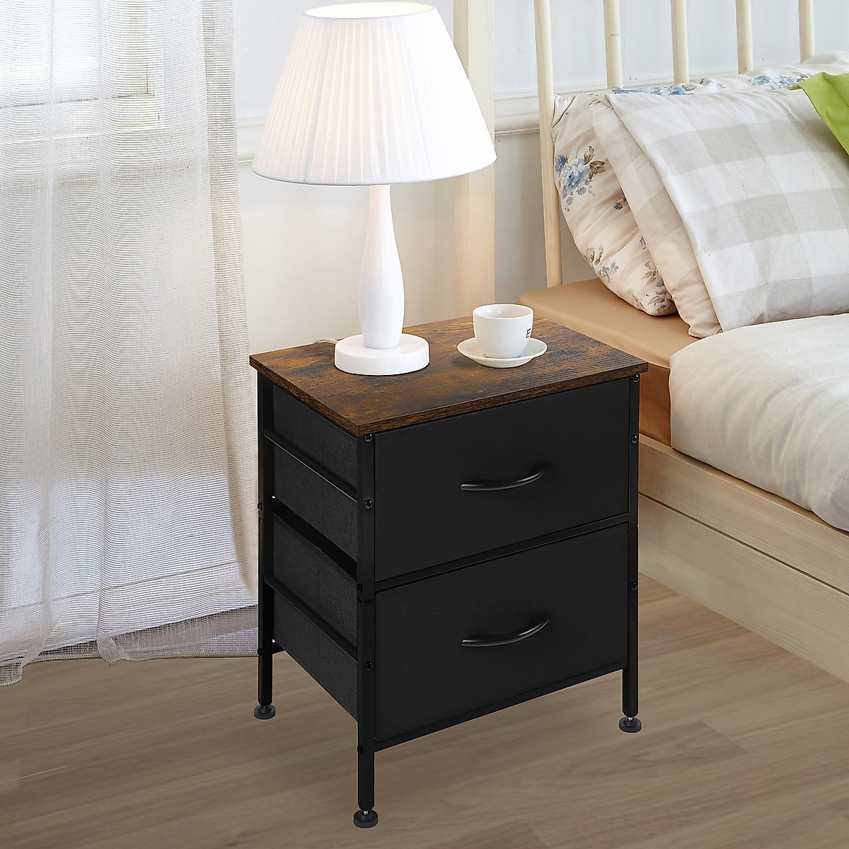 YOHKOH Tall Dresser Storage Drawers Stand with 2 Removable Fabric Drawers-Organizer Unit for Bedroom, Living Room, Storage Bins with Drawers