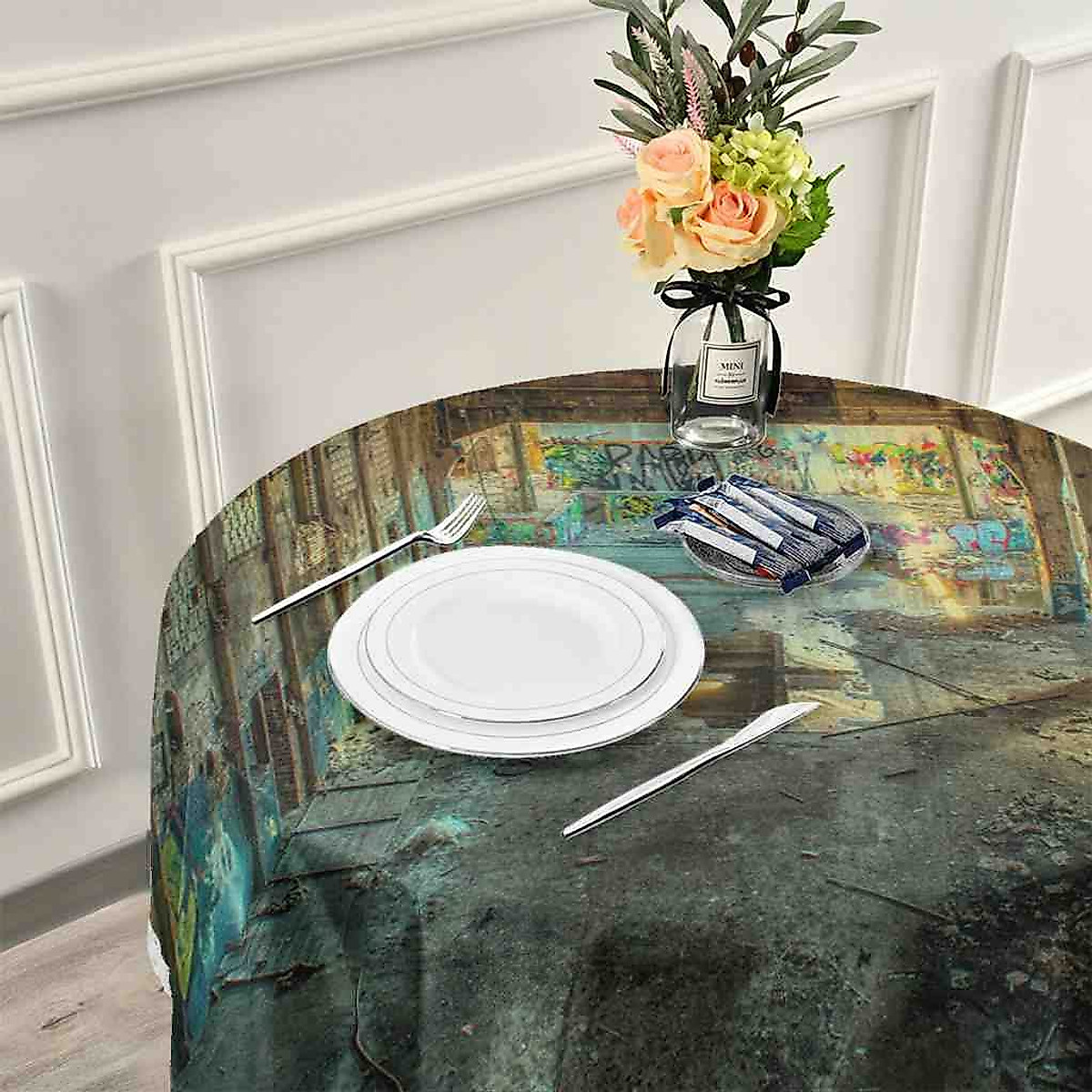 JOHIZUTA Round Table Cloth,Lost Places Abandoned Factory Hall Decorative Tablecloth Washable Table Cover for Home Decor Dinner Kitchen Dining Indoor and Outdoor Use,60"