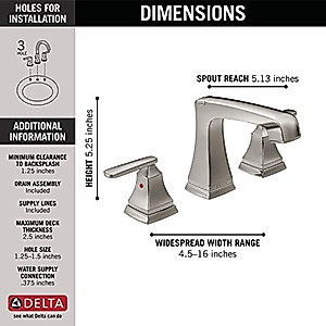 Delta Faucet Ashlyn Widespread Bathroom Faucet Brushed Nickel, Bathroom Faucet 3 Hole, Diamond Seal Technology, Metal Drain Assembly, Stainless 3564-SSMPU-DST