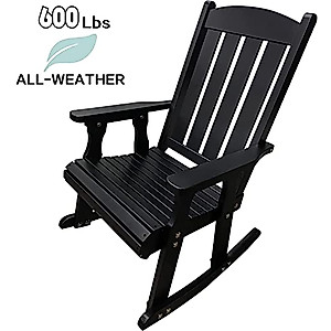 Wooden Rocking Chair with Comfortable Backrest Inclination, High Backrest and Deep Contoured Seat, Solid Fir Wood, Heavy Duty 600 LBS, for Both Outdoor and Indoor, Backyard, Porch and Patio (Black)