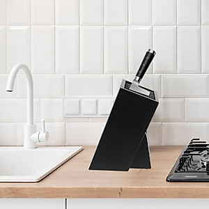 Luxshiny Wood Knife Block Without Knives Universal Kitchen Counter Knife Holder Knife Cutter Blocks Storage Organizer for Home Kitchen Restaurant Black