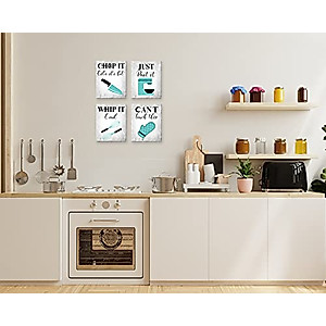 ARTINME Teal Kitchen Quotes Wall Art - Set of 4 Retro Vintage Inspirational Canvas Poster Prints Sign For Dining Room cafe and Restaurant Home Decorations