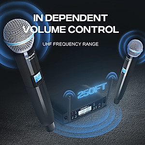 G-MARK Wireless Microphone, GLXD4 Professional Karaoke Microphone Dual UHF Cordless Dynamic Mic System, Frequency Adjustable for Meeting, Party, Church, DJ, Wedding, Home KTV Set, 200ft