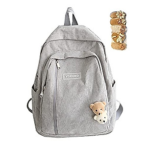 VIEOAGEO Kawaii Backpack with Cute Bear Pins Accessories for Teen Girls Women School Bag Super-Capacity (grey)